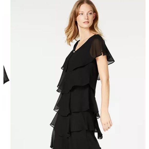 SLNY | Dresses | Slny Bloomingdales Tiered Rhinestone Capelet Dress ...